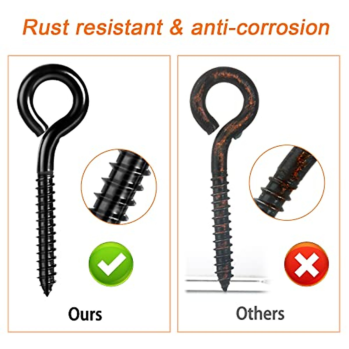 teziicus 8 Pack 3.2 Inches Screw Eyes Black，Eye Hooks Screw in Heavy Duty，Eye Bolt，Long Eye Screws Ring ，Swing Hooks for Hammock Stand, Swings Chair,Yoga, Indoor & Outdoor，Self Tapping Screws…