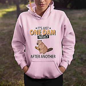 Beaver Fan Gift Idea Hoodie for Humor Lovers Just One Dam Project After Another Gray and Muticolor Unisex Hoodie