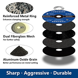 COMOWARE 4 1/2" Cut Off Wheel 50+2 Pack, Cut Off Wheels 4 1/2 x 7/8 Inch Ultra Thin, Metal and Stainless Steel Cutting Wheel for Angle Grinder, General Purpose Metal Cutting Disc for Angle Grinder