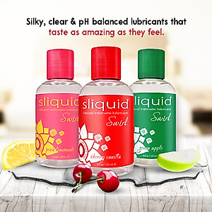 Sliquid Swirl Flavored Lube Variety Pack - Cherry Vanilla, Green Apple Tart, and Pink Lemonade Water-Based Lube, Gift Ideas for Women/Men/Couples, Flavored Lubricant, 4.2 Oz Ea (3 Piece Set)