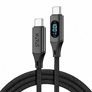 Statik TruCharge 100W USB C Cable with LED Digital Display and Silicone Organizer - Super Fast Charging Cable Type USBC to USBC - High Speed USB C 100W Cable with BlitzCharge Technology, 6FT/2M
