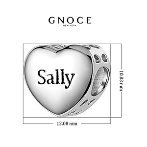 GNOCE Engravable Heart Charms For Bracelets Necklace 925 Sterling Silver Bead Charms For Mother's day Women Jewelry Gift