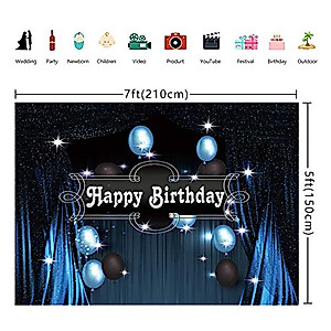 7x5 Happy Birthday Party Backdrop Blue Black Starry Curtain Photography Background Blue Ballon Starry Stars Women Adult Baby Children Man Boy Birthday Party Decoration Photo Studio Booth