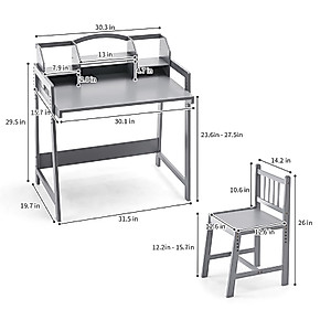 UNICOO Height Adjustable Bamboo Kids Desk and Chair Set - Ergonomic Kid Desk and Chair Set for Study, Writing, and Homework - Durable and Eco-Friendly Kids' Desks for Home and School (Grey)