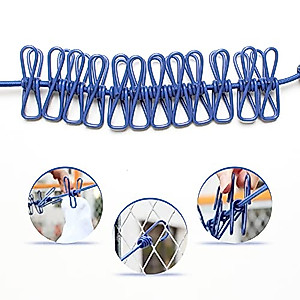 Sihuuu Portable Travel Clothesline Adjustable Elastic Travel Camping Retractable Clothes line with 12 PCS Clips for Travel Outdoor Indoor(B) Multicolor