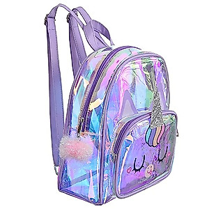 VALICLUD Clear Unicorn Backpack for Girl Holographic Backpack Clear Backpack Unicorn Transparent Backpack Clear Mini Backpack Casual Daypacks (Purple)