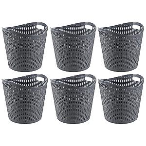 Yesdate 6-Pack 30 L Plastic Laundry Hamper, Large Plastic Storage Basket, Gray