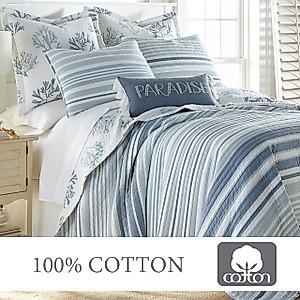 Levtex Home - Truro Quilt Set - King/Cal King Quilt + Two King Pillow Shams - Stripe in Shades of Blue - Quilt Size (106x92in.) and Pillow Sham Size (36x20in.) - Reversible - Cotton
