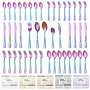Kyraton Rainbow Silverware Set 45 Pieces Service for 8, Titanium Colorful Plating Flatware Sets Cutlery Set, Spoons and Forks Silverware Dishwasher Safe, First Apartment Must Haves Utensils Set