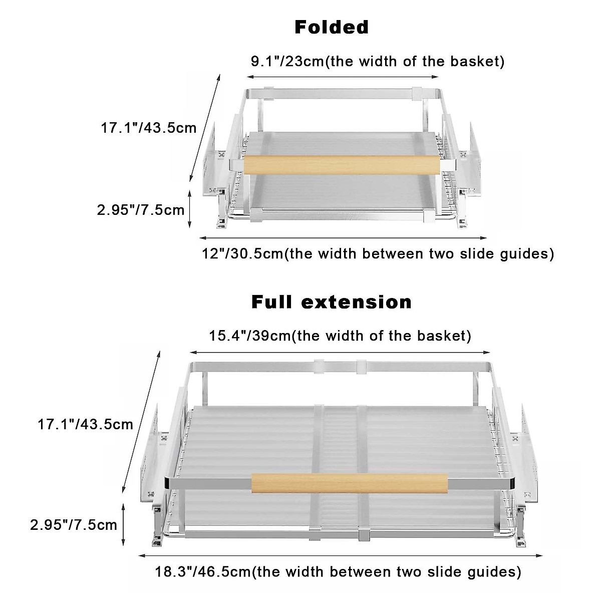 WEJIPP Pull Out Cabinet Organizer Expendable Slide Out Pantry Organizer Shelves Heavy Duty Stainless Steel Storage Shelf for Kitchen Bathroom Cabinet Pantry Closet Under Sink Organization,2Packs