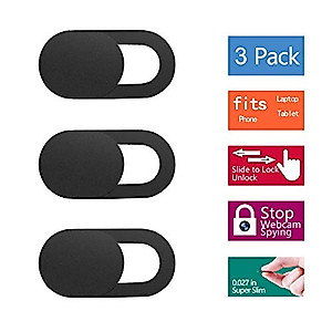 SIREG Webcam Cover Slide Ultra Thin - Web Camera Cover fits Laptop,Tablet,Computer, Smartphone, Protect Your Privacy and Security,Strong Adhesive (Black 3 Packs)