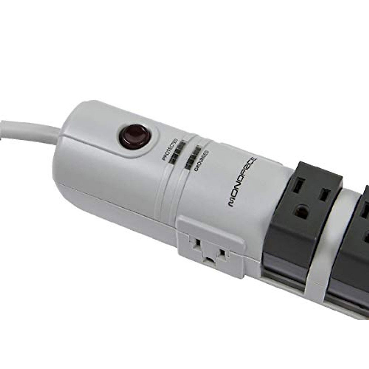 Monoprice 8 Outlet Rotating Surge Strip - UL Rated 2,160 Joules with Grounded and Protected Light Indicator, Gray