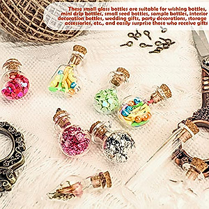 100 Pieces Small Mini Glass Bottles Jars with Cork Stopper Set Tiny Empty Refillable Wishing Bottles Drifting Bottles with Eye Screws Funnels and Rope for DIY Crafts Bead Containers, 10 Shapes