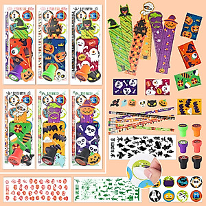 Shemira Halloween Party Favors for Kids,168pcs Halloween Stationery gift kit,Halloween Miniatures Prizes,Trick or Treating Goodie Bag Fillers including Notepad,Stamper,Sticker,Pencil,Eraser,Ruler