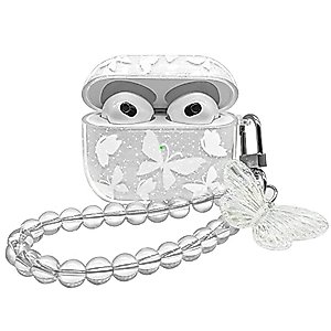 Srddty Compatible with AirPods 3rd Generation Case Cute Clear Glitter, Shockproof Soft TPU Protective Airpod 3 Case Cover for Girls Women with Keychain Designed for AirPods 3rd Gen 2021, Butterfly