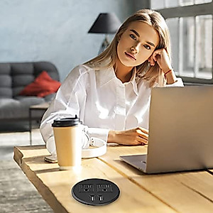 Desk Power Grommet, Haylink Desk Hole Cover Grommet 3.15 Inch(80mm) Recessed Power Outlet USB Grommet with 2 Flat Plugs, Connect 6.56ft Extension Cord,Black