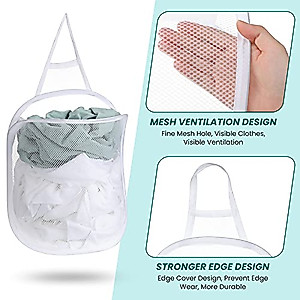 3 Pieces Hanging Laundry Hamper Laundry Bag to Hang Foldable Mesh Hamper Dirty Cloth Basket with Carry Handle Door Net Hampers for Store Cloth, Toy, Camping, Hotel Use
