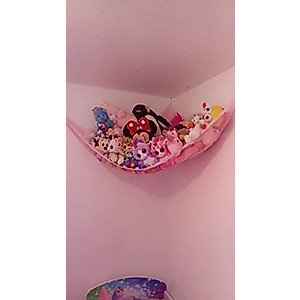 Powkoo Toy Hammock Stuffed Animals Storage Hammock Stuffie Squishmallows Party Hammock Toy Organizers Collection | Size:72" x 48" x 48" (Pink)