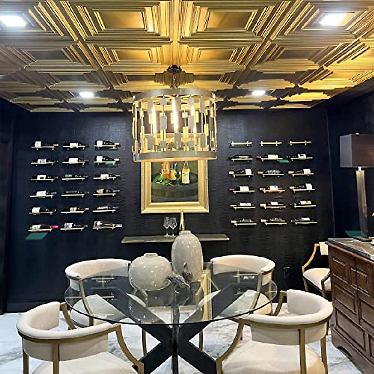 Schoolhouse-Faux Tin Ceiling Tile - Antique Brass 25-Pack