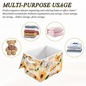 Joisal Sunflowers Sweet Home Collapsible Flip-Top Storage Baskets with Lid, Storage Bins Stackable, Large Bins with Lids for Storage, with Handle and Full Print