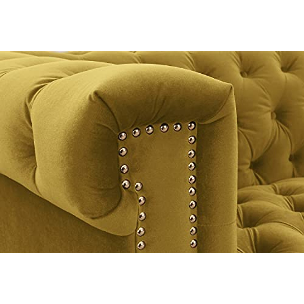 Iconic Home Gold/COGNAC Gold Bea Velvet with Nail head Trim Tone Metal Sofa