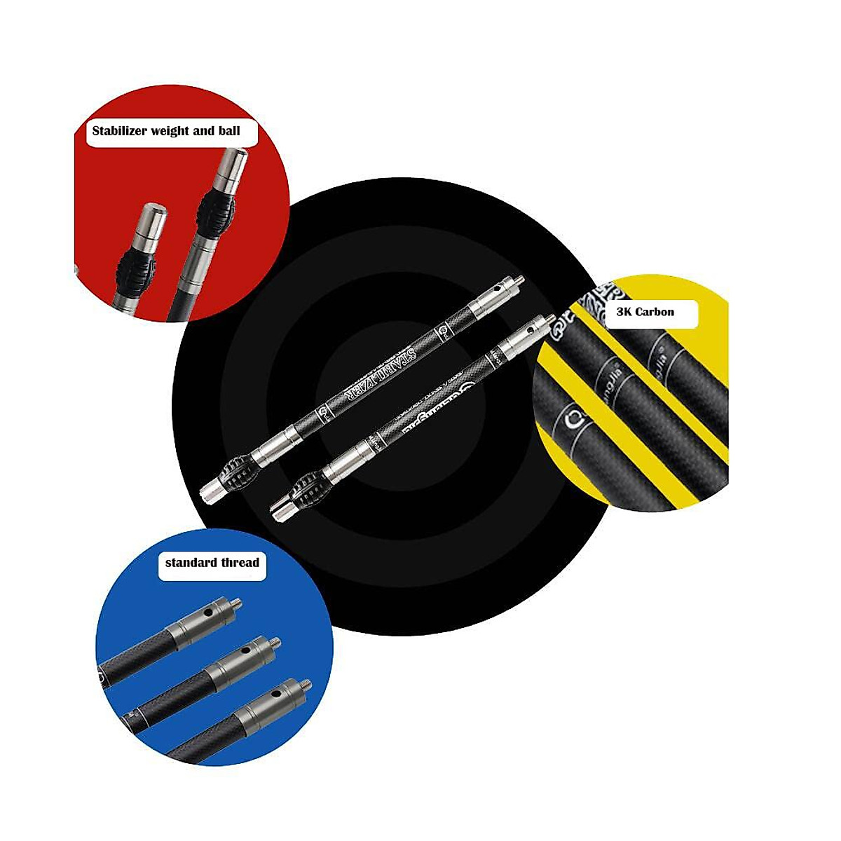 HNZMDY 3-30 Inch Archery Carbon Fiber Bow Stabilizer Balance Bar Rod Shock Absorber Damping System with Stabilizer Weight for Recurve Compound Bow (Grey, 28 inch)