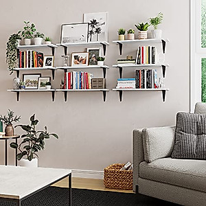 Wallniture Arras Floating Shelves for Living Room Decor, 24" Wall Shelves Office & Kitchen Organization, White Long Bookshelf Set of 9