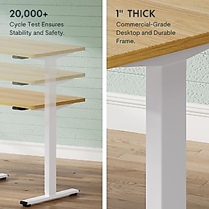 FLEXISPOT Electric Standing Desk Whole Piece 55 x 28 Inch Desktop Adjustable Height Desk Home Office Computer Workstation Sit Stand up Desk (White Frame + 55" Maple Top, 2 Packages)