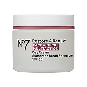 No7 Restore & Renew Multi Action Face & Neck SPF 30 Day Cream - Firming Cream for Face & Neck - Emblica & Vitamin C Brightening Moisturizer with Skin Hydrating Hyaluronic Acid (50ml)
