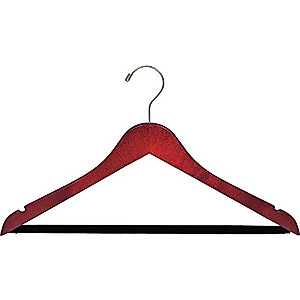 The Great American Hanger Company Wood Suit Hanger w/Velvet Non-Slip Bar, Box of 100, 17 Inch Flat Wooden Hangers w/Cherry Finish & Brushed Chrome Hook & Notches for Shirt Dress or Pants