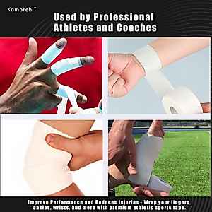 Athletic Sports Tape 3-Rolls White Very Strong Easy Tear No Sticky Residue Tape for Athlete & Sport Trainers & First Aid Injury Wrap,Suitable for Bats,Tennis,Gymnastics & Boxing（1.5in X 45ft）