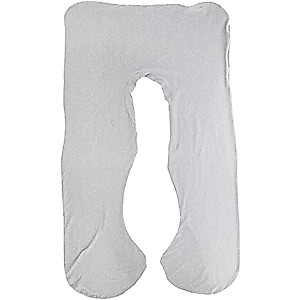 Lavish Home Full Body Pillow Cover- U-Shaped 100% Cotton Jersey Replacement Pillowcase, Removeable with Zipper for Pregnancy/Body Pillows (Gray)