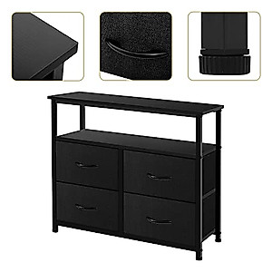 AZL1 Life Concept Dresser with Shelves-Storage Chest for Bedroom, Living Room, Hallway, Closet Organizer with Sturdy Steel Frame, Wooden Shelf, Removable Fabric Drawers, Black