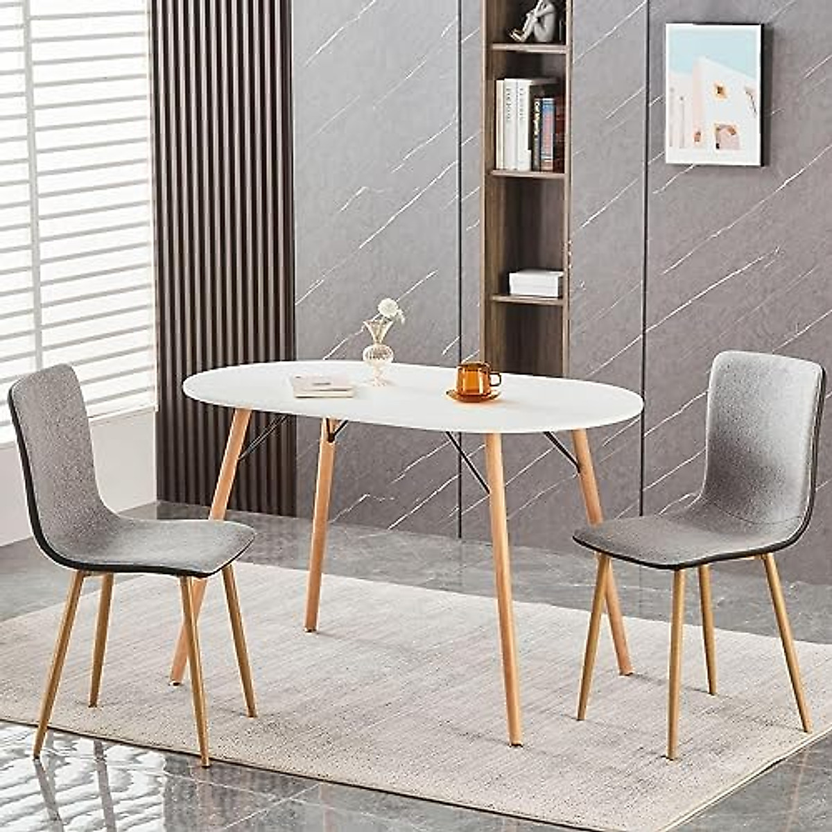 FurnitureR Scandinavian Dining Chairs Set of 4,Side Chairs with Comfy Fabric Cushion PU Back and Sturdy Oak Legs, Accent Chairs for Kitchen Living Dining Room Waiting Room,Grey