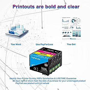 702XL Ink Cartridges for Epson 702XL T702XL to use with Workforce Pro WF-3720 WF-3730 WF-3733 (1 Black, 1 Cyan, 1 Magenta, 1 Yellow)