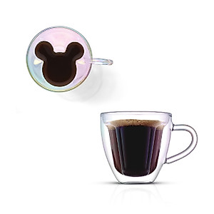 JoyJolt Disney Espresso Cups and Glasses. Disney 100 3D Mickey Mouse Coffee. 5.4oz Double Wall Glass, Insulated Coffee Mug. Iridescent Clear Coffee Cup. 100yrs Disney Merchandise, Glassware and Gifts