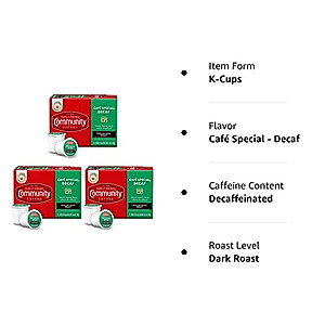 Community Coffee Café Special Decaf 12 Count Coffee Pods, Medium Dark Roast, Compatible with Keurig 2.0 K-Cup Brewers (Pack of 3)