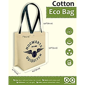 Personalized.Design Tote Bag ''Quidditch - Hogwarts. Est.1092'' - Harry Potter Cotton Canvas Organic Shoulder Craft Bag - Christmas Gifts Purse, Beige (ECBG-007)