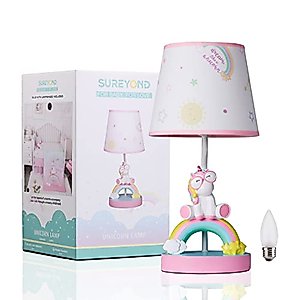 SUREYOND Unicorn Lamp for Girls,Unicorn Table Lamp,Kids Lamps for Bedrooms Girls with E26 Blub & Shade,Unicorns Gifts for Girls,Apply to Unicorn Room Decor for Girls Bedroom