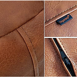 Thgonwid Unstuffed Handmade Moroccan Round Pouf Foot Stool Ottoman Seat Faux Leather Large Storage Bean Bag Floor Chair Foot Rest for Living Room, Bedroom or Wedding Gifts (Light Brown)