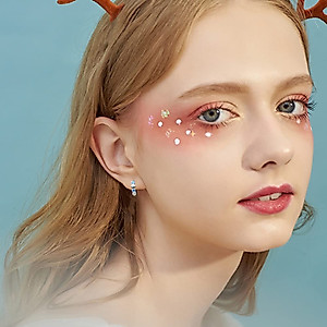 Double Love Heart Cubic Zirconia Sleeper Small Hoop Earrings for Women Teen Girls S925 Sterling Silver Cartilage Tiny Cute Huggie Hoops Hypoallergenic for Sensitive Ear Baby-Blue CZ