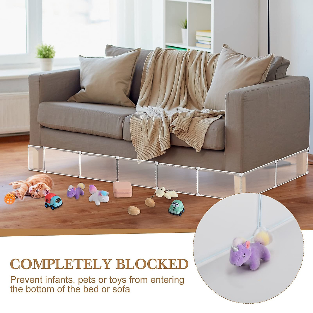 Tuanse 3 Sets Under Bed Blocker for Pet, Toy Blocker Under Couch Bumper Under Bed Barrier for Furniture, Stop Pets Toy Going Under Bed or Sofa, Easy to Install, 78.7" Length 7" Height