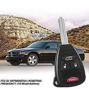 4 Buttons Key Fob Replacement fits for Chrysler 300c 200 Sebring Aspen, Dodge Charger Avenger Nitro,Jeep Commander Grand Cherokee Liberty Keyless Entry Remote Fobs P/N:OHT692427AA (Pack of 2)