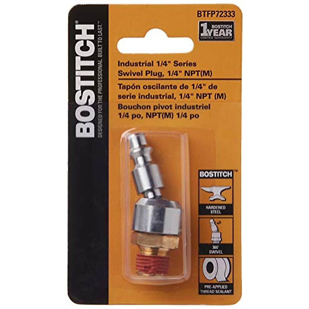Bostitch BTFP72333 Industrial 1/4-Inch Series Swivel Plug - 1/4-Inch NPT Male Thread