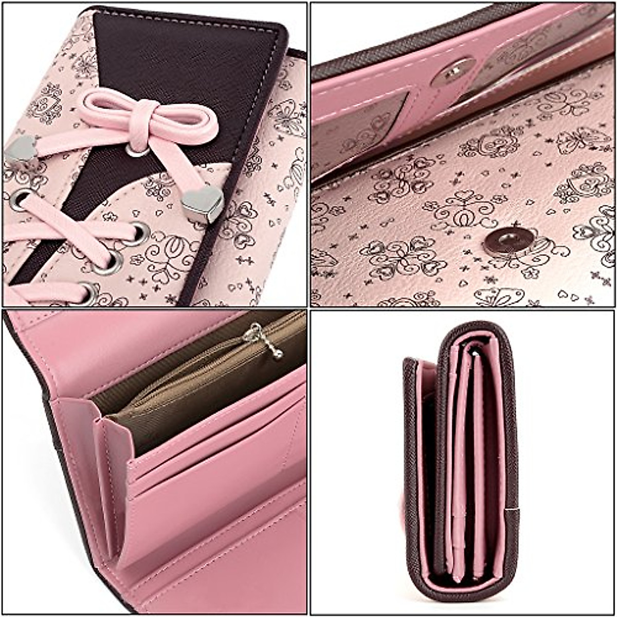 UTO-Wallet-for-Women Large Capacity PU Leather Pink Card Holder Phone Case Zipper Pocket Purse Clutch 204 (Pink)