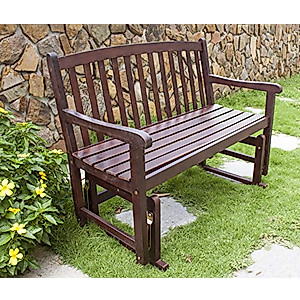 Merry Garden 2-Person Glider Bench Wooden Bench for Outdoor Patio Garden Dining, Stained