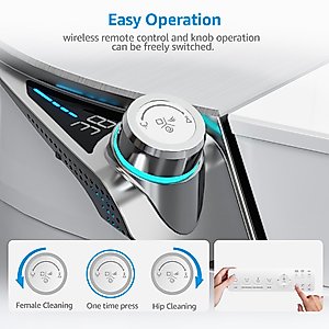 Smart Toilet Built-in Heated Bidet Seat, 360 Degree Siphon Powerful Flush, Warm Water Sprayer with Drying mode, Auto Open & Close Lid, Wireless Remote Control and with LED Display and Night Light