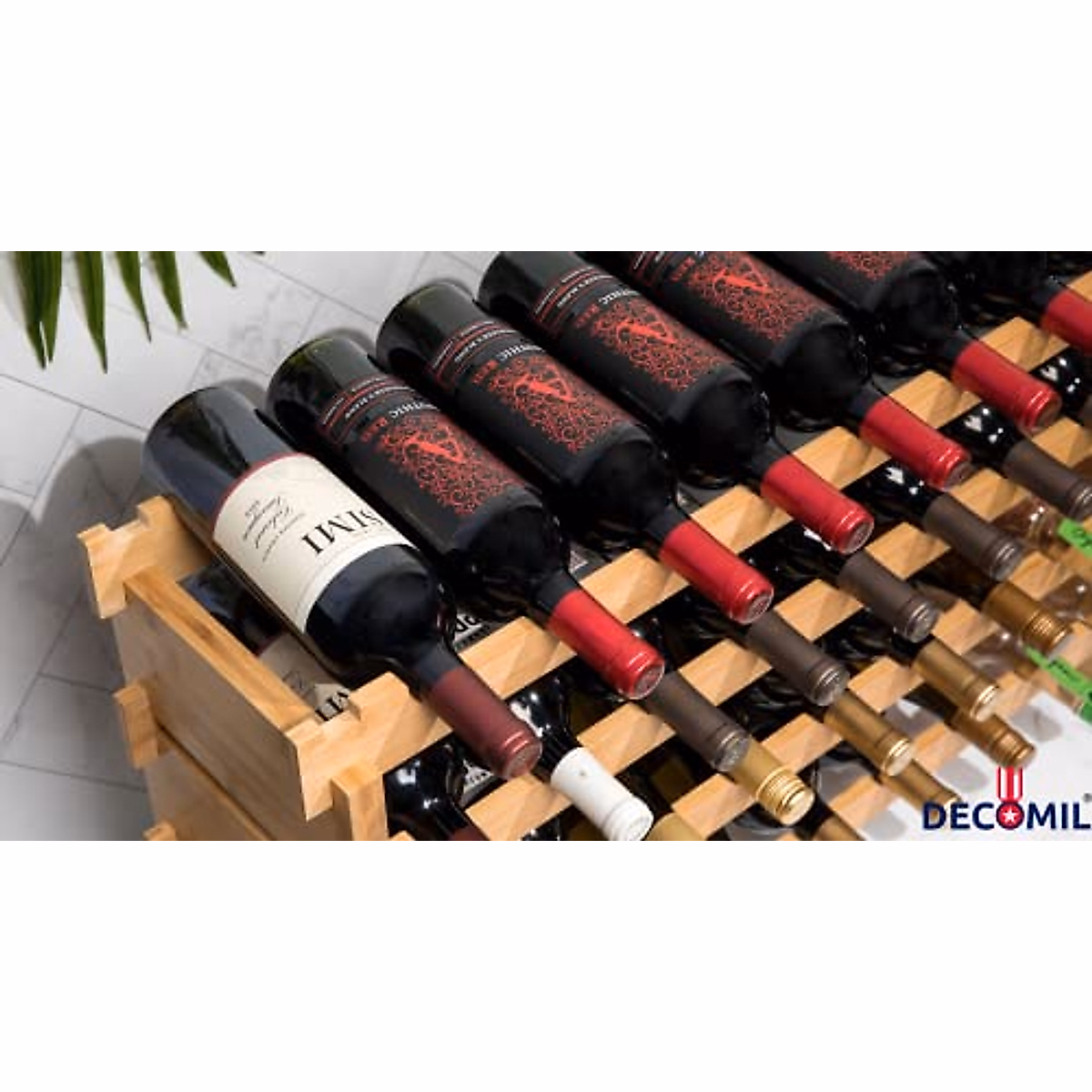 DECOMIL - 36 Bottle Large Wine Rack , Stackable & Modular Wine Storage Rack , Solid Bamboo Wine Holder Display Shelves, Wobble-Free (Four-Tier, 36 Bottle Capacity)