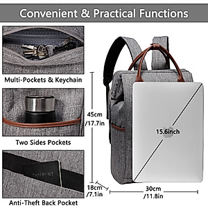 Laptop Backpack for Women, Kasqo 15.6 Inch Teacher Backpack Nurse Bags Work Backpack Purse Waterproof Anti-Theft Travel Backpack with USB Charging Port, Grey