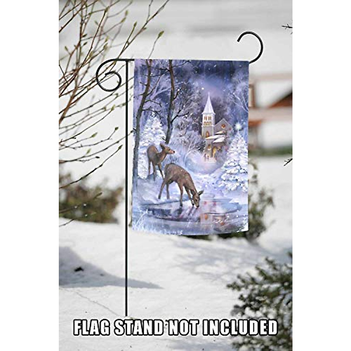 Toland Home Garden 119722 Frozen Fawns Winter Flag 12x18 Inch Double Sided Winter Garden Flag for Outdoor House Flag Yard Decoration